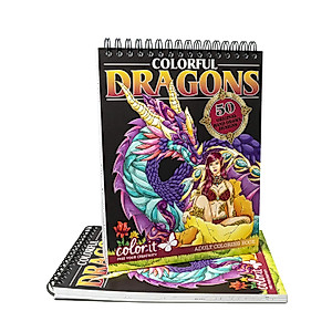 ColorIt Colorful Dragons Adult Coloring Book - 50 Single-Sided Designs, Thick Smooth Paper, Lay Flat Hardback Covers, Spiral Bound, USA Printed, Dragon Pages to Color (Volume I)