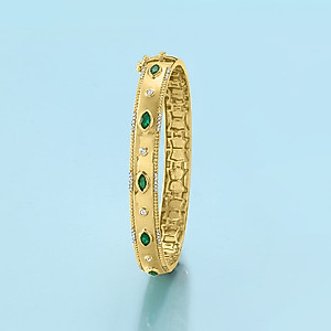 Ross-Simons 0.80 ct. t.w. Emerald and .26 ct. t.w. Diamond Bangle Bracelet in 18kt Gold Over Sterling. 7 inches