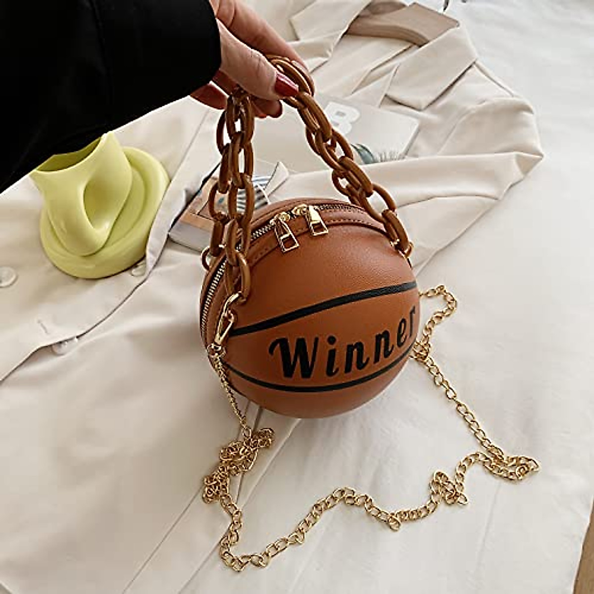 KUANG! Women's Basketball Shaped Mini Chain Purse Shoulder Messenger Handbags Handle Tote Cross Body bags For Girls