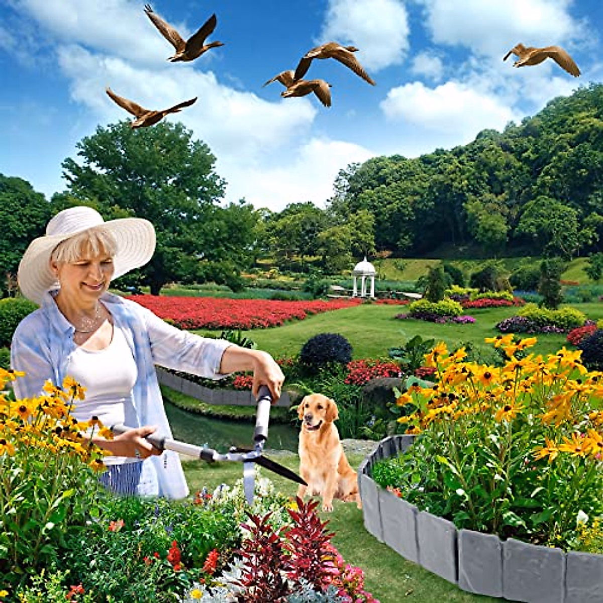 Garden Landscape Edging Border No Dig,Flower Bed Edging,DIY Plastic Fencing Lawn Border,Imitation Stone Effect Garden Borders for Garden, Lawn, Walkway and Landscape Edging (8.2 FT)