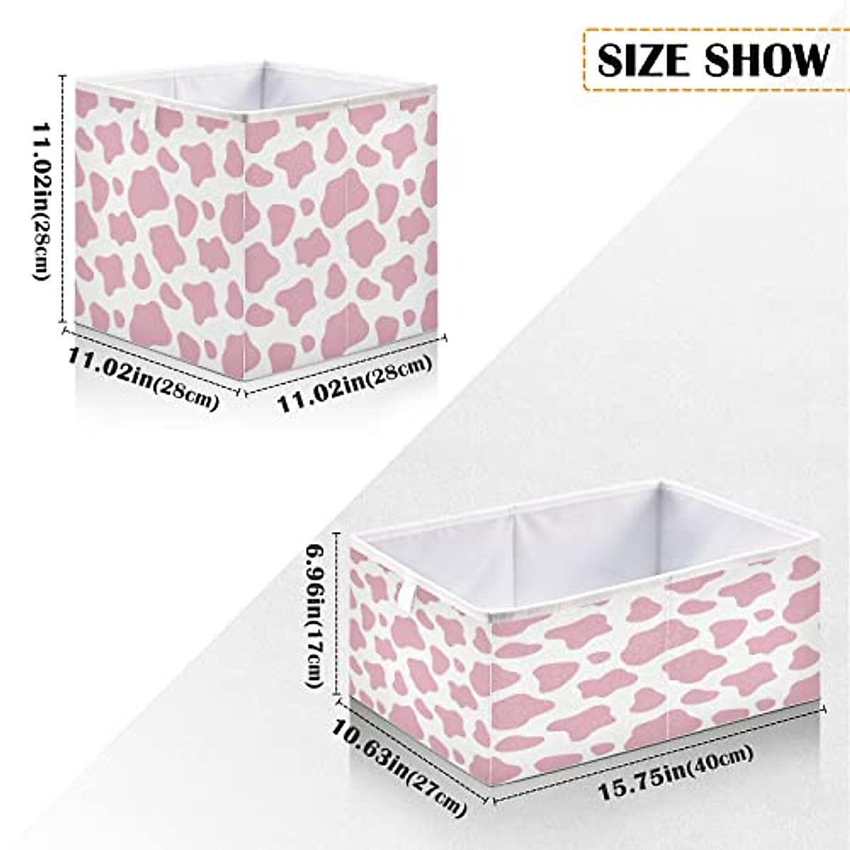 Pink Cow Print Pattern Foldable Cube Storage Bins, 11 x 11 x 11 inches, Fabric Storage Baskets Bins for Nursery,Closet Shelf,Home Organization