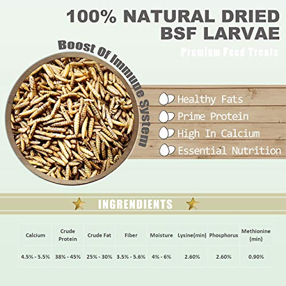 Amzey Dried Black Soldier Fly Larva/Dried Mealworms - 11 LBS - 100% Natural BSF Larvae - 85XMore Calcium Than Mealworms - High Calcium Treats for Chickens, Birds, Reptiles, Hedgehog, Geckos, Turtles