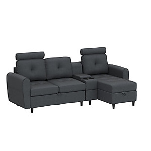 BALUS 88" W Reversible Living Room Sofa, Convertible L-Shaped Combination Sofa with Upholstery, Recliner with Storage, Modern Combination Sofa, belfin Combination Combination Sofa (Dark Grey)