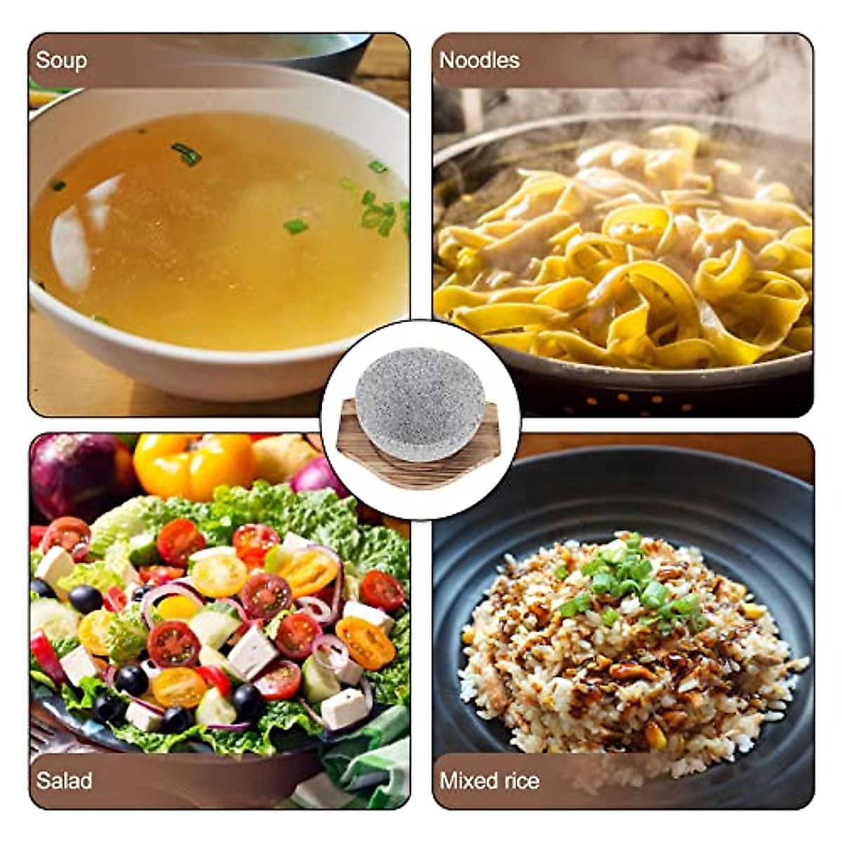 Korean Bibimbap Bowl Stone Bowl 1 Set Korean Cooking Bowl Sizzling Hot Pot with Wood Base Clay Pot for Cooking Hot Pot Dolsot Bibimbap and Soup Cookware Korean Pot