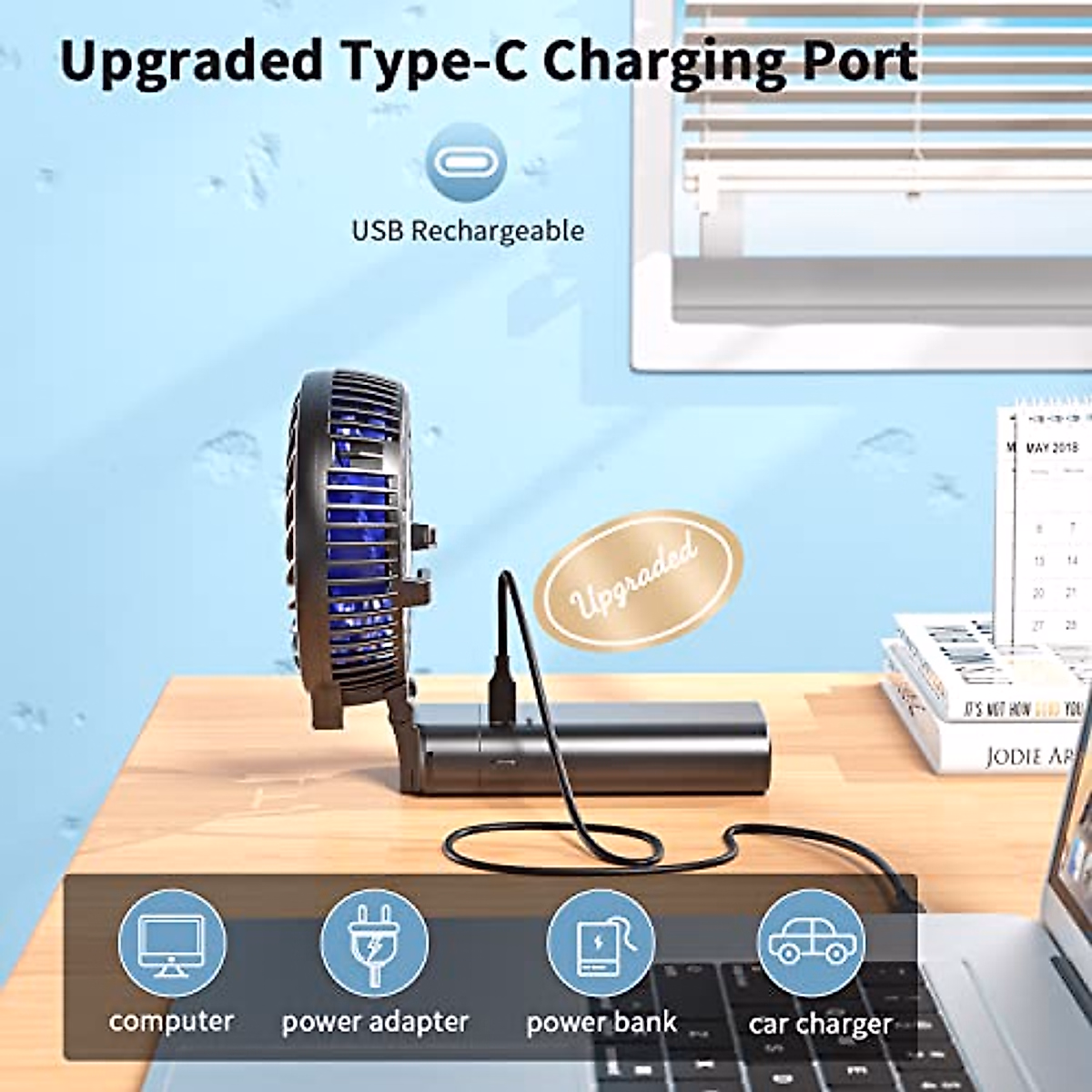 HandFan 10400mAh Portable Handheld Fan, Battery Operated Rechargeable Fan, Foldable Mini Fan With Portable Charger, Cooling Hand Fans for Travel, Outdoors, Indoors(Blue Blade)