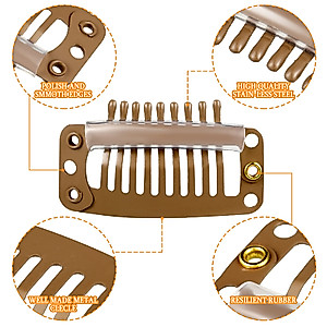 WILLBOND 30 Pieces 32 mm 9-teeth Hair Extension Clips (Light Brown) for Women Hair Extensions DIY