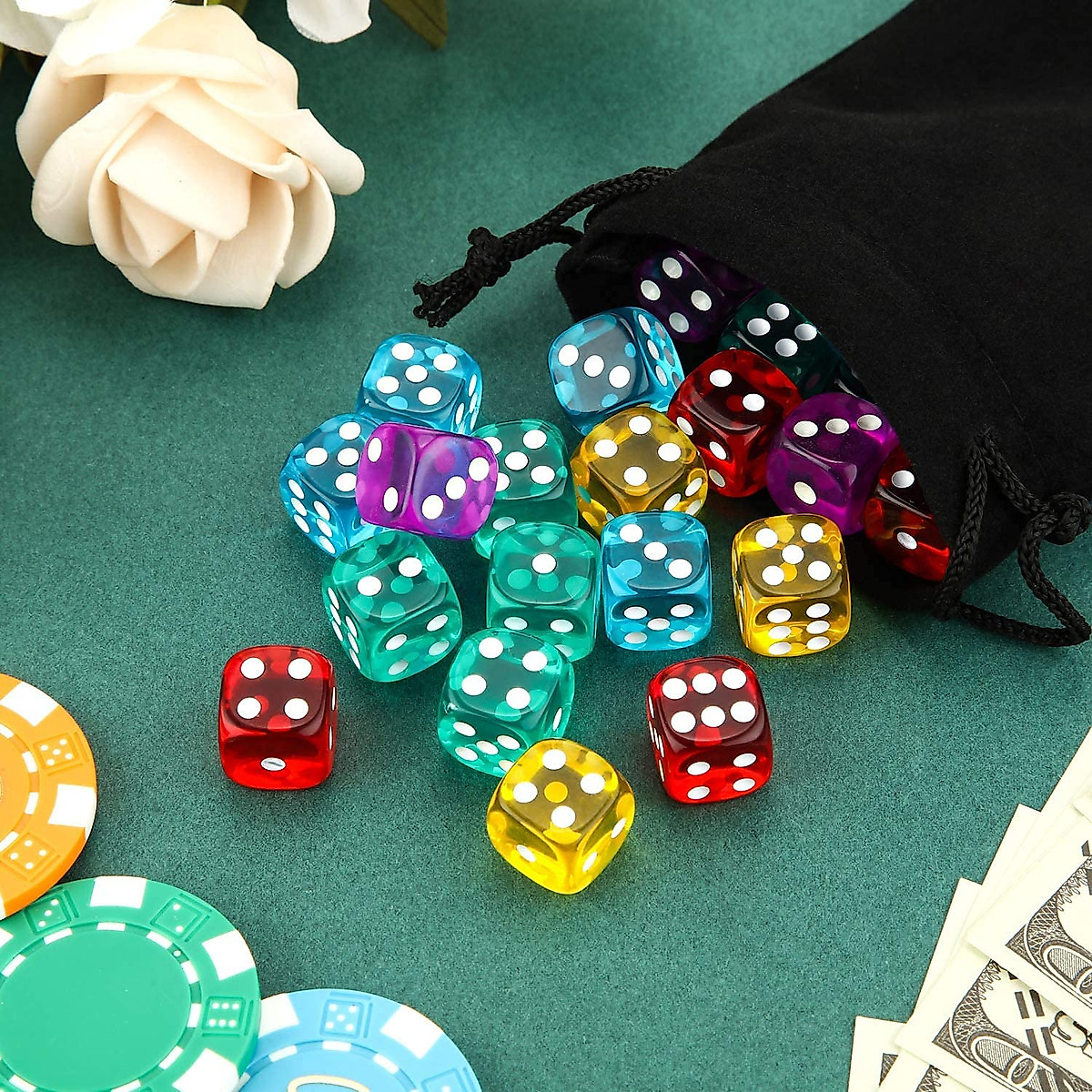 Deamos 6 Sided Dice Set 10 Colors Transparent Acrylic Dice for DND, MTG, RPG, Tenzi, Yahtze, Bunco, Table Borad Games, Math Teaching (100)