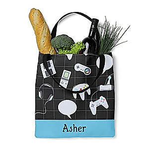 Yeshop Video Game Blue Personalized Canvas Tote Bags, Reusable Bags for Shopping,Travel,School Handbag Gift, 14.17 inch * 14.57 inch