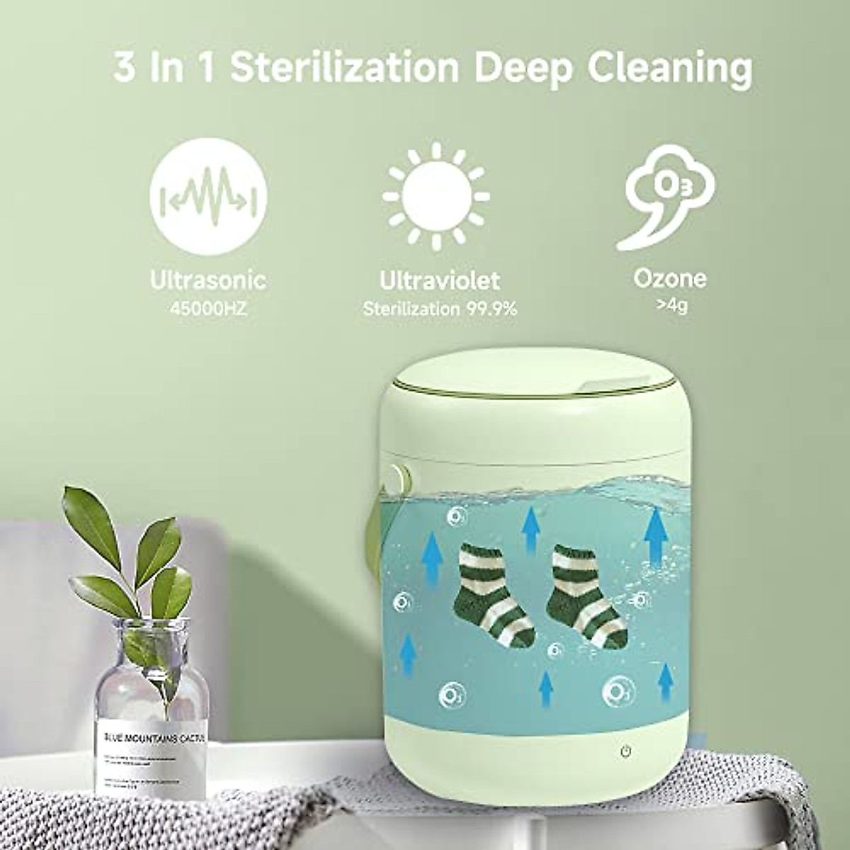 MEHIDFY Portable Washing Machine, 3L Ozone & Blue Light Deep Clean Portable Washer, Smart Timer Control Countertop Washing Machine, Mini Washing Machine for Underwear, Socks, Baby Clothes (Green)