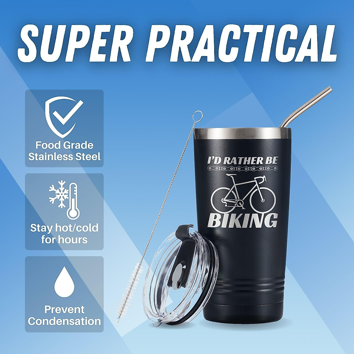 Onebttl Biker Cyclist Gifts for Men, Tumbler Travel Coffee Mug, Bicycle Enthusiasts, Roadbike MTB, Boyfriend Husband Dad Father's Day, Stainless Steel Insulated 20oz/590ml - Rather be Biking