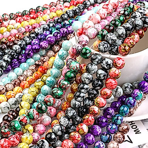 Glass Beads for Jewelry Making, 600pcs 8mm Glass Crystal Pattern Beads 24 Colors Snowflake Marble Gemstone Beads Imitation Jade Craft Beads for DIY Earrings Necklace Bracelet (Snowflake Crystal Bead)