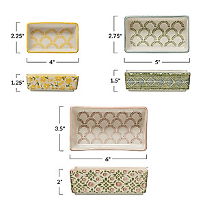 Creative Co-Op Stoneware Ramekin Dishes with Hand-Stamped Patterns, Set of 3 Serveware, Multicolored