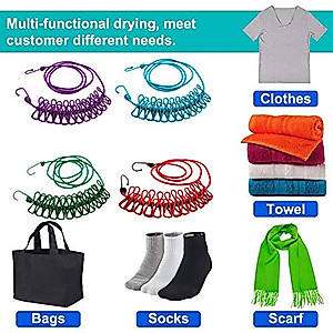 AKOAK 1 Pack Multi-Function Outdoor Home Clothesline Travel Portable Windproof Non-Slip Drying Rope 12 Clip (Black)