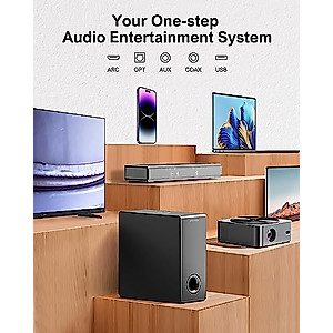 ULTIMEA Sound Bars for TV with Subwoofer, 2.1ch Deep Bass Surround Sound System for TV Ultra Slim PC Soundbar for Game, Bluetooth 5.3 Home Theater Audio TV Speakers for HD-ARC/OPT/AUX, Nova S40 Series