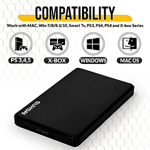 SUHSAI Portable External Hard Drive 1TB USB 3.0 Slim Pocket Size Hardisk Gaming Harddrive Storage and Data Backup Memory Extended 2.5" HDD for Xbox PS4 PS3 PC Games Mac Laptop Desktop (Black)