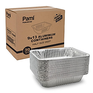 PAMI Aluminum Baking Pans, Half Size, Deep [Pack of 30] - 9”x13” Heavy-Duty Oven & Freezer Safe Food Storage Containers- Tin Foil Pans For Grilling, Roasting, BBQ & Baking- Foil Takeout Containers
