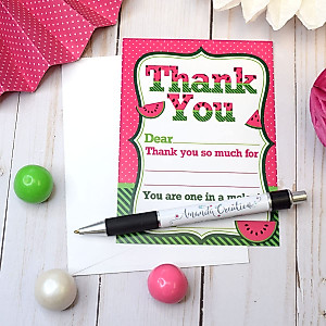 Pink Watermelon Sweet Celebration Birthday Thank You Notes, Ten 4" x 5.5" Fill In The Blank Cards with 10 White Envelopes by AmandaCreation