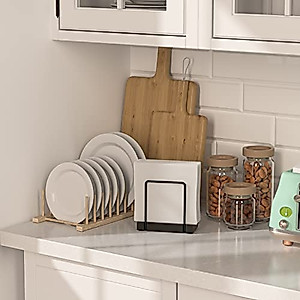 Napkin Holder for Table, Bamboo Iron Standing Napkin Dispenser for Kitchen Dining Table Farmhouse Cocktail Picnic Bar Rustic Wood Holders for Paper Mail Bills Suitable for All Dining Room Decors Black