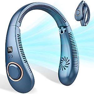 Portable Neck Fan Rechargeable,Personal Fans for Your Neck Battery Operated,Bladeless Folding Neck Fans that Blow Cold Air,Cooling Neck Fan Hands Free,Wearable Necklace Fan for Women Men Kids Blue