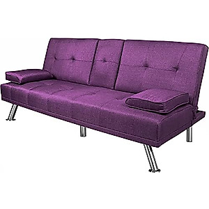 ERYE Modern Convertible Futon Bed, Adjustable Functional Loveseat Compact Foldable Love Seat,Comfy Sleeper Daybed 3 in1 Recliner Sofa & Couch for Small Space Sofabed, Purple Linen