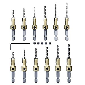 CSOOM Pro Countersink Drill Bit Set 12 PC Countersink Drill Bits #4, 6, 8, 9,10, 12, (Two Cutting diameters) Counter Sinker Set Wood High Speed Steel, Woodworking Carpentry Reamer