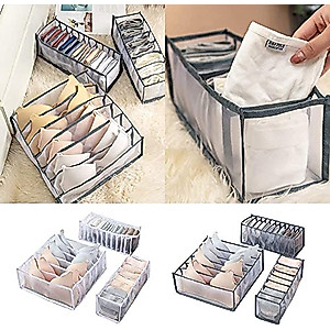 Upwsma Underwear Drawer Organizer Set, Foldable Underwear Storage Divider Boxes Includes 6/7/11 Cell Collapsible Closet Compartments for Socks, Bras, Underwear, Ties, Lingerie, Scarves (Black, 3 Set)