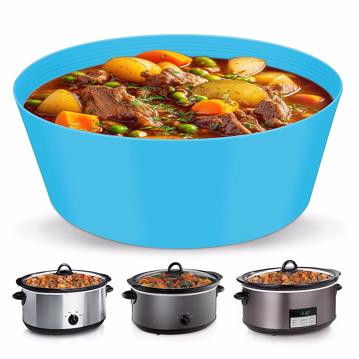 Silicone Slow Cooker Liners fit Crock-Pot 7-8 Quart Oval Slow Cooker，Reusable & Leakproof Dishwasher Safe Cooking Liner for 7 Quart Crock Pot (1pcs-Blue [Fit 7 to 8 QT][12"D x 9.25"W x 4.92"H])