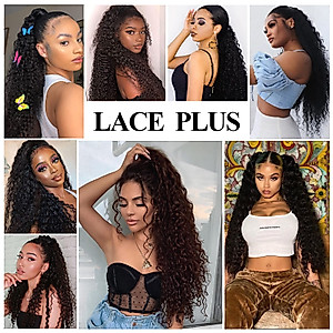 LACE PLUS 32 Inch Long Curly Ponytail Hair Extension Curly Heat Resistant Synthetic Instant Clip Drawstring Ponytail Clip in Ponytail Hair Extensions Curly For Black Women (#1 Black,6.70OZ)