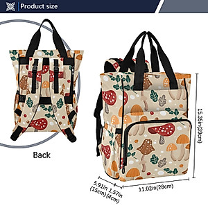 linqin Diaper Bag Backpack, Mushroom Pattern Design Autumn Nature Multifunctional Travel Backpack Maternity Changing Bags, Large Unisex Baby Bag Tote