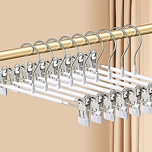 HWAJAN Pants Hangers with Clips 10 Pack Adjustable Skirt Hangers for Women Non-Slip Trousers Hanger for Jeans Clothes Hangers for Pants Heavy Duty Space Saving Shorts Hangers,White,12Inch