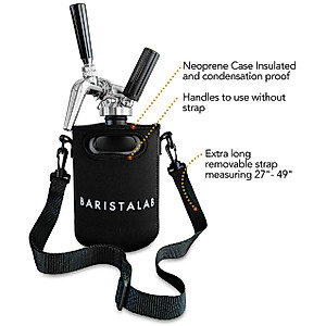 BARISTA LAB Nitro Cold Brew Coffee Maker | Portable Home Keg Kit (64 oz capacity Flat Matte Black) Comes with Drip Mat and Carrying Case