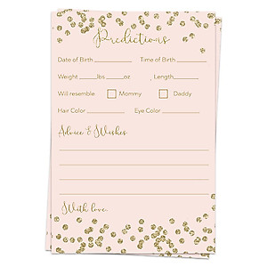 The Invite Lady Baby Shower Predictions and Baby Advice Card Pink Confetti Mom to Be Sprinkle It's a Girl Gold Glitter Confetti Printed Cards (24 Count)