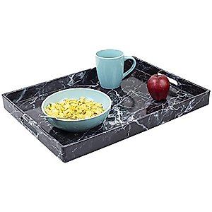 HDS Serving Tray Trading 18 x 13 Coffee Tray Faux Marble, Black