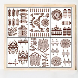 6 Sheets Brown Henna Temporary Tattoo Stickers Lace Pattern Fake Tattoos Mystery Sexy Mandala Flower Body Art Design Waterproof Henna Sticker for Women Girls DIY on Body Face Arms Legs (Brown)