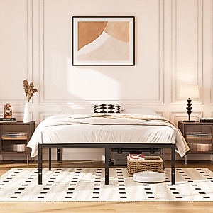 Besebay King Size Bed Frame 14 Inch Heavy Duty Metal Frames with Steel Slats Support Ample Storage No Box Spring Needed, Easy Assembly, Noise Free, Black