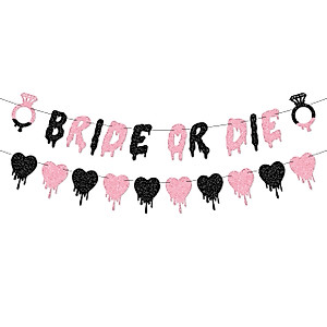 Bride or Die Bachelorette Banner, Halloween Engagement Banner with Spooky Heart Garland for Halloween Bride to be Bridal Shower Decorations