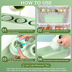 QUTIFE Ice Cube Tray for Stanley Cup Tumblers 30-40oz, Silicone Ice Cube Molds with Lid and Bin, Easy Release Ice Maker for Chilling Cocktails, Coffee, Drinks, BPA Free(Green)