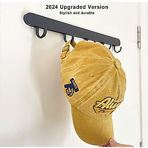 ETOWIFA Adhesive Hat Organizer Rack for Baseball Caps [Up to 18 Caps] Hat Hanger Display for Wall/Closet/Over The Door, Room/College Dorm Storage Holder - 2 Adhesive Straps and 10 Removable Hooks