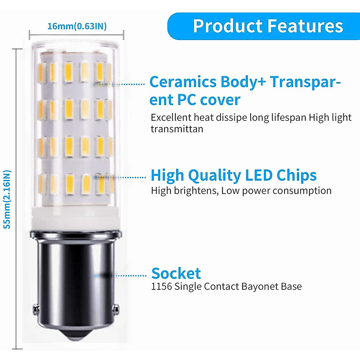 Ba15s 1156 1141 S8 12V-24V Led Bulbs, 5Watt Low Voltage Bayonet Single Contact, 500Lm Warm White 3000K, for RV, Outdoor Landscape Lighting and Camper, Boat Lights. (Pack of 2)