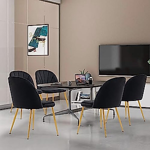 X-VOLSPORT Modern Velvet Dining Chairs Set of 2, Tufted Upholstered Club Chairs Armless Side Chair with Metal Gold Legs, Office Guest Chair for Reception, Accent Chair for Living Room Bedroom, Black
