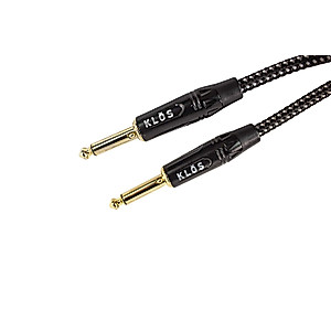 KLOS Silent Cable - No Contact Noise Instrument Guitar Cable for Electric Guitar, Bass Guitar, Acoustic Electric Guitar, Straight-Straight Angle, 10 ft, Black - Single