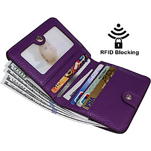 KELADEY Women's RFID Blocking Small Genuine Leather Wallet Ladies Mini Card Case Purse (Lavender Purple)