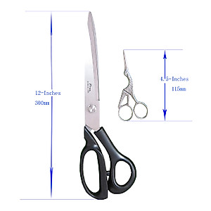 Heavy-Duty Extra Long Large Home/Office Utility Scissors, 12-Inch Upholstery Tailor Shears, 4.5-Inch Crane Embroidery Sewing Crafting Scissors, Stainless Steel All Purpose Sissors 2Pack
