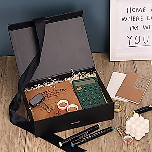 Moretoes 2 PCS Black Gift Boxes with Lids for Presents, Gift Boxes with Ribbon and Magnetic Closure for Christmas, Mother's Day, Holidays, Father's Day, Birthdays（10.5x7.5x3.1 Inches）