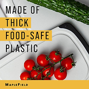 [3-Pack] Mess-Free Meal Prep Chopping Board Set – Food Grade Plastic Board for Safe Meal Prep – Sturdy Cutting Boards for Kitchen Dishwasher Safe – All-Purpose Cutting Board Set with Holder