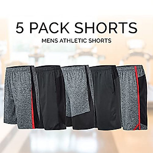 5 Pack: Men's Dry-Fit Sweat Resistant Active Athletic Performance Shorts