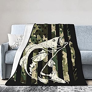 Bass Fish Flag Green Blanket Soft Lightweight Throw Blanket Comfortable Warm Bed Blanket for Bedroom Living Room Sofa Couch(50"x40")