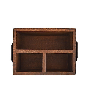 EDHAS 3 Compartment Flatware Caddy, Cutlery Utensil Holder with Metal Handles for Farmhouse Kitchen Decor and Countertop, Dining Table, Office Organizer (8" x 6" x 4")