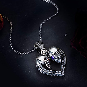 AILIN 925 Sterling Silver/Stainless Steel Personalized Skull Heart Necklace With Birthstones January To December Cubic Zirconia Eye Crystal Party Birthday Valentine's Day Jewelry Gifts For Women Men