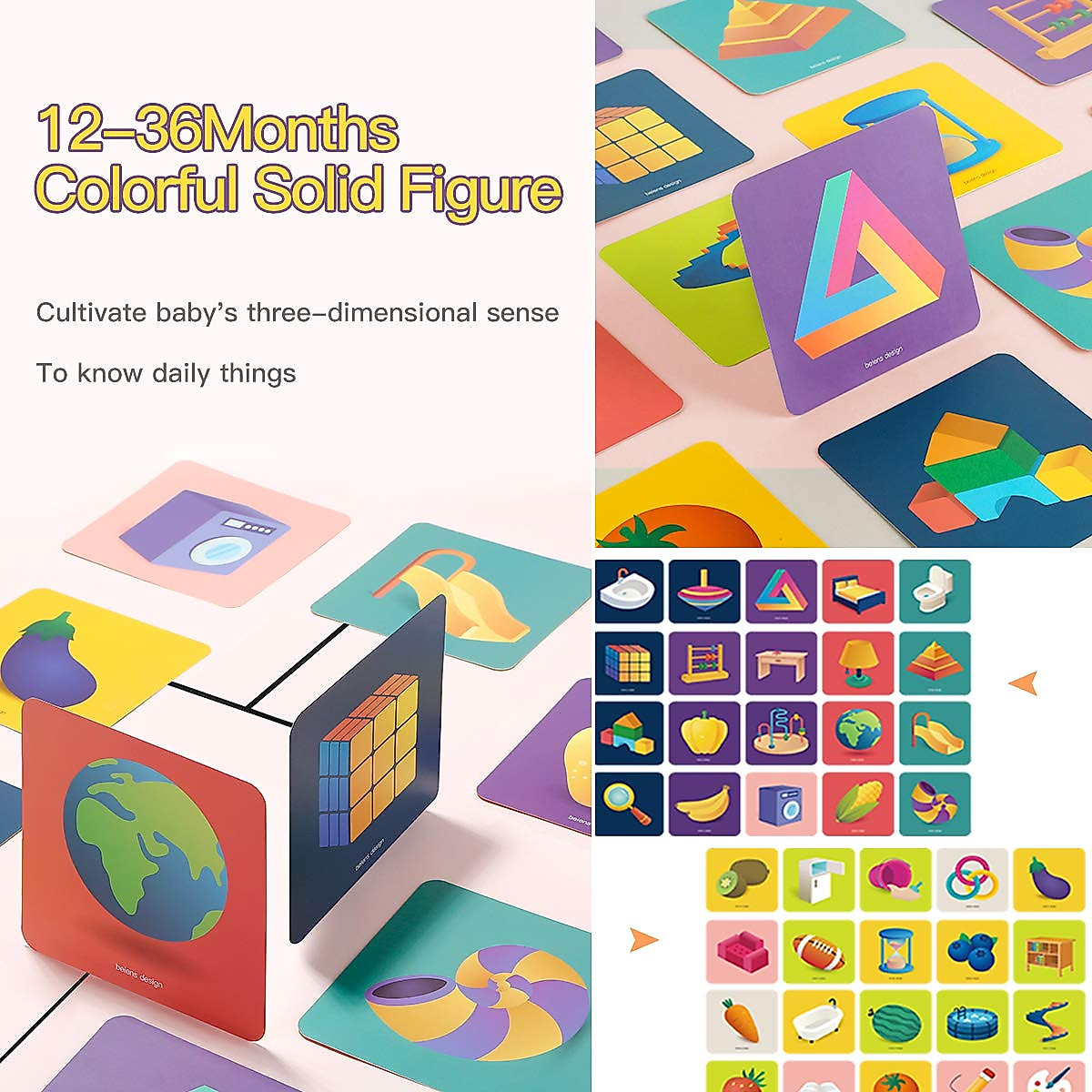 beiens High Contrast Baby Flashcard, 80 Pcs 160 Page Black White Colorful Visual Stimulation Learning Activity Card for Babies Ages 0-3-6-12-36 Months, 5.5'' x 5.5'' Newborn Infants Toys Gift